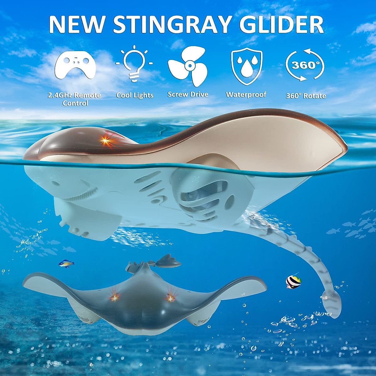 Pool Toys Remote Control Shark Boat, 2.4G RC Stingray Fish, Animal Water Toys for Kids Age 8-12, Kids Battery Pool Toys for Swim Training, Outdoor Games Boys Girls Gifts