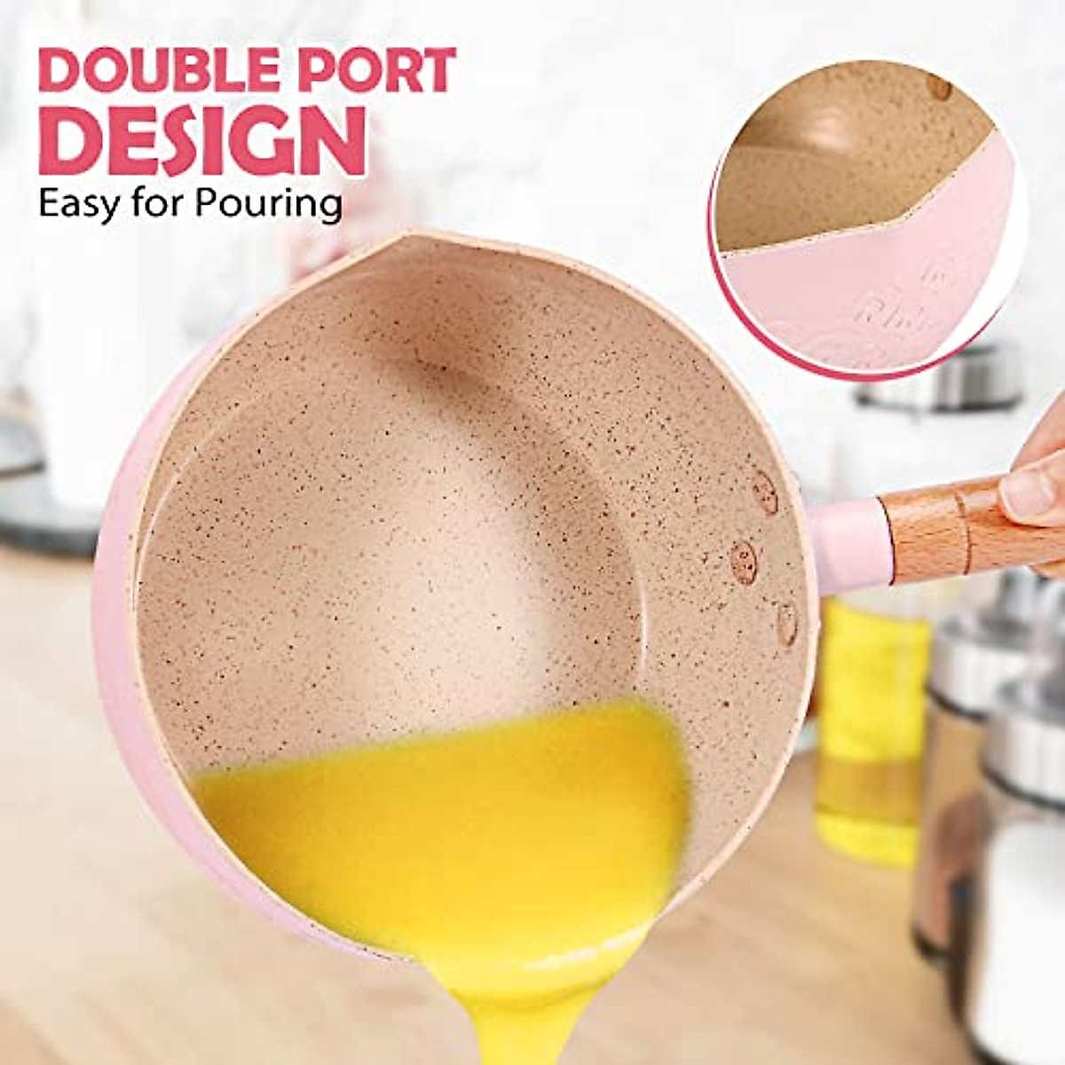 2.1 Quart Saucepan Set with Lid, Nonstick Aluminum Sauce Pot, Induction Compatible Small Cooking Pots with Silicone Spatulas for Milk, Soup, Pasta, Egg, Rice (PINK)