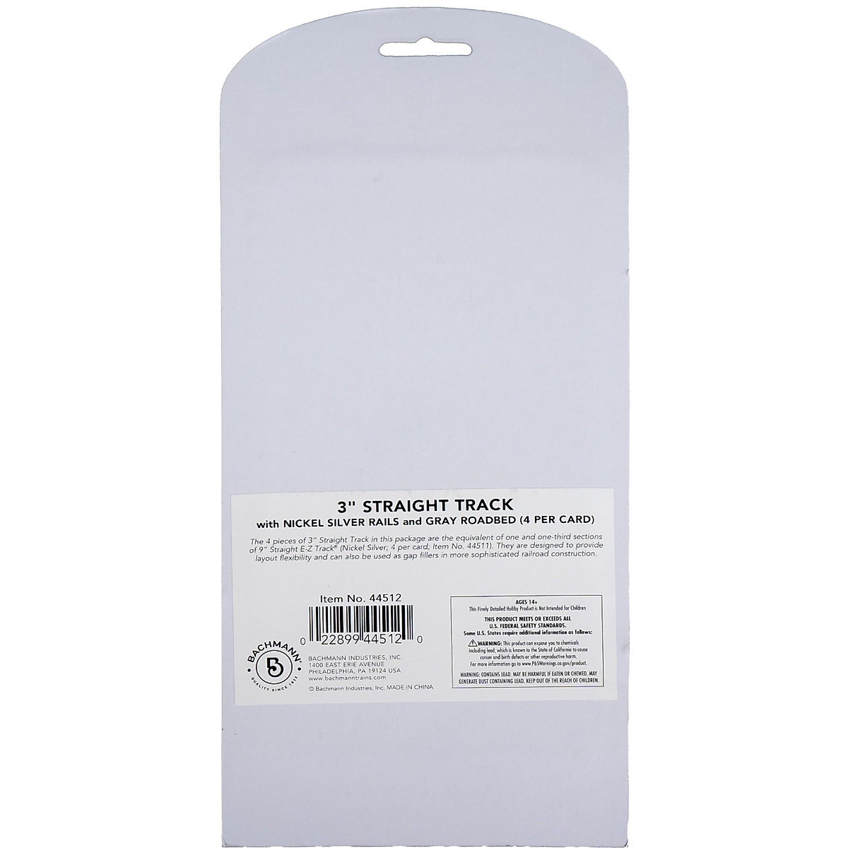 Bachmann Trains - Snap-Fit E-Z TRACK 3” STRAIGHT TRACK (4/card) - NICKEL SILVER Rail With Gray Roadbed - HO Scale