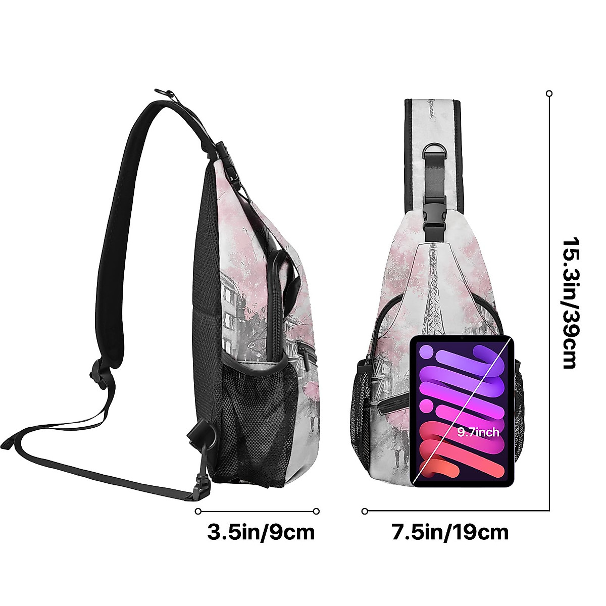 Yrebyou Art Paris Eiffel Chest Sling Bag Crossbody Backpack Travel Hiking Casual Daypack for Women Men Multipurpose Lightweight Fashion Shoulder Bag for Biking Climbing Runner