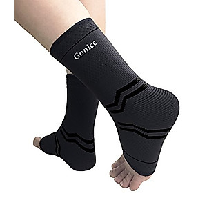 gonicc Professional Foot Sleeve Pair(2 Pcs) with Compression Wrap Support(Middle, Black), Breathable, Stabiling Ligaments, Prevent Re-injury, Ankle Brace, Volleyball Protective Gear Ankle Guards