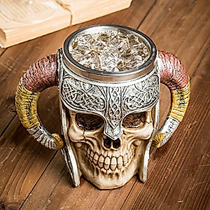 Youccijar Handmade Stainless Steel Vintage Beer Cup,18 Oz Beer Mug Coffee Mug Tea Cup Juice Cup Beverage Cup,Halloween Father's Day Bar Drinkware Gift For Men (Double sheep horn)