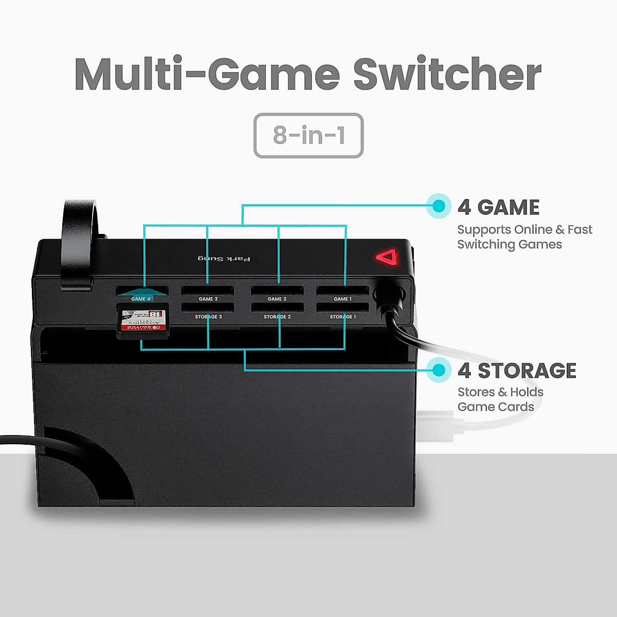 Park Sung Switch Game Switcher, Switch Game Card Reader, 8-in-1 Game Cards Holder, Quick Switching Adapters for Switch/Switch OLED (4 for Game+4 for Storage)