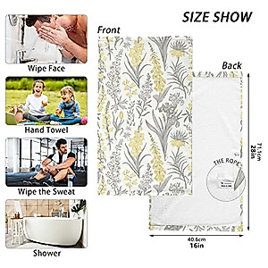 Jucciaco Vintage Yellow and Gray Flowers Towels for Bathroom Kitchen Spa Sports, Cotton Hand Towels Set of 2, 16x28 inch