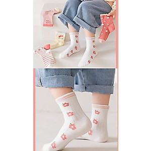 Toptim Kids Girls' Crew Socks Cute Casual Dress Cotton Socks (6-9 Years, 10 Pairs)
