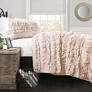 Lush Décor Belle 3 Piece Ruffled Quilt - Pink Blush - Full/Queen Quilt Set