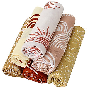 LifeTree Baby Muslin Washcloths, Soft 6 Pack Baby Wash Cloths Unisex for Boys Girls, 70% Viscose from Bamboo and 30% Cotton Bath Face Towels, Bibs for Newborn with Sensitive Skin, 10.2x10.2 inches