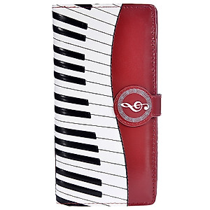 Shag Wear Piano Symphony Large Wallet for Women and Teen Girls Vegan Faux Leather Red 7"