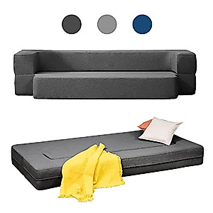 BALUS Folding Sofa Bed Queen Size, 8.6 Inch Floor Sofa Bed Couch Foldable, Memory Foam Futon Couch, Fold Out Sofa Bed Convertible Sleeper Sofa Bed for Living Room/Bedroom/Guest Room/Office