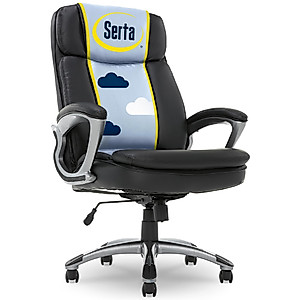 Serta Big & Tall Executive Office Chair High Back All Day Comfort Ergonomic Lumbar Support, Bonded Leather, Black