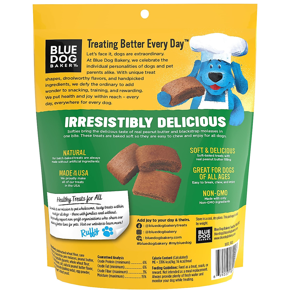 Blue Dog Bakery Natural Dog Treats, Softies, Peanut Butter Flavor, 16.2oz Bag, 1 Bag