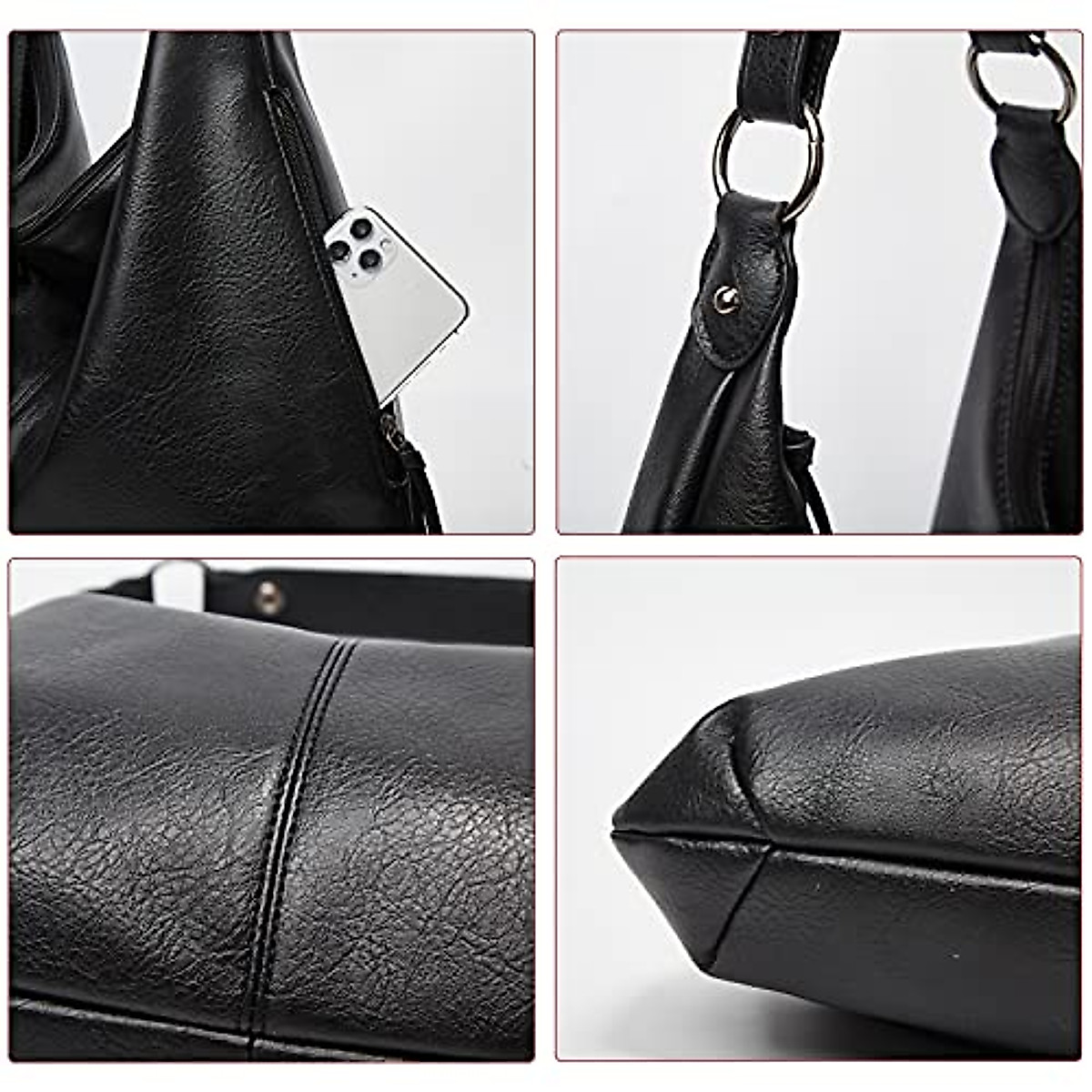 DOURR Hobo Bags for Women Faux Leather Hobo Handbags Ladies Shoulder Tote Bag Everyday Purse (Black - 2pcs)