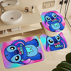 fmsnupz Cartoon Shower Curtain 4PCS Set, Cute Bathroom Decor with Non-Slip Rugs, Toilet Lid Cover and Bath Mat, Waterproof Fabric Shower Curtains with 12 Hooks, 70.8"x70.8"