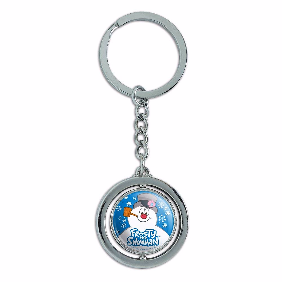 GRAPHICS & MORE Frosty the Snowman Snowing Keychain Spinning Round Chrome Plated Metal