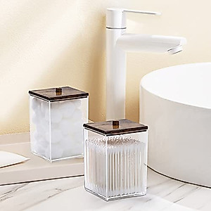 Tbestmax 3 Pack Qtip Holder - 12 oz Bathroom Organizer and Storage Containers, Plastic Square Apothecary Jars with Black Bamboo Lids for Cotton Ball, Cotton Swab, Floss