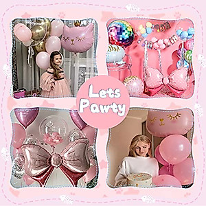 BlingABC Pink Cat Balloons 5Pcs, Large 20Inch Crown Kitty Cat with 30Inch Pink Bow Balloons for Girls Kitten Animal Themed Baby Shower Birthday Decoration Party Supplies
