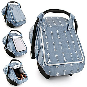 beetoy Multi-Use Infant Car Seat Cover with Mesh Window | Super Stretchy & Adjustable | Summer Stroller Cover for Babies | Customized Covers for Boys | Breathable & Lightweight