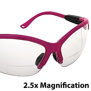 Global Vision Eyewear Cougar Series Bifocal 2.5 Lens Magnification Safety Sunglasses, Clear Lens, Gloss Dark Pink Frame