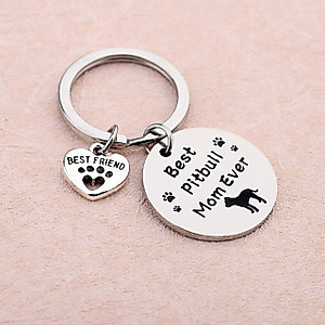 FUSTMW Dog Owner Gifts Best Pitbull Mom Ever Keychain Dog Lover Gifts Paw Print Jewelry Pet Owner Rescue Gift (best pitbull mom)