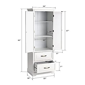 Erinnyees Freestanding Pantry, Floor Utility Storage Cabinet with Doors and Shelves, Pantry Cabinets Cupboard for Living Room Kitchen Hallway Bathroom, White