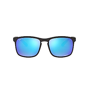 Ray-Ban Men's RB4264 Chromance Square Sunglasses, Matte Black/Polarized Green Mirror Blue, 58 mm
