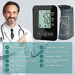 Blood Pressure Monitor - Portable Fully Automatic Digital Upper Arm Blood Pressure Monitor with Extra Large Cuffs,Large LCD Display BP Monitor for Home Use - No Voice Function (Black)