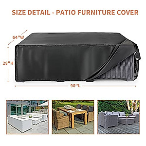 UMINEUX Outdoor Waterproof Patio Furniture Covers,420D Oxford Polyester Black Rectangular Sectional Furniture Set Covers with Windproof Buckles Air Vents (90" L x64 W x 28" H)