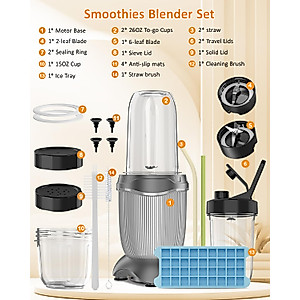 Smoothie Blender, 1000 W Upgraded Compact Personal Blender for Shakes and Smoothies, Juice, Frozen Drinks, Sauces & More, Smoothies Maker with 2 * 26 Oz To-Go Cups, 2*Spout-Lids