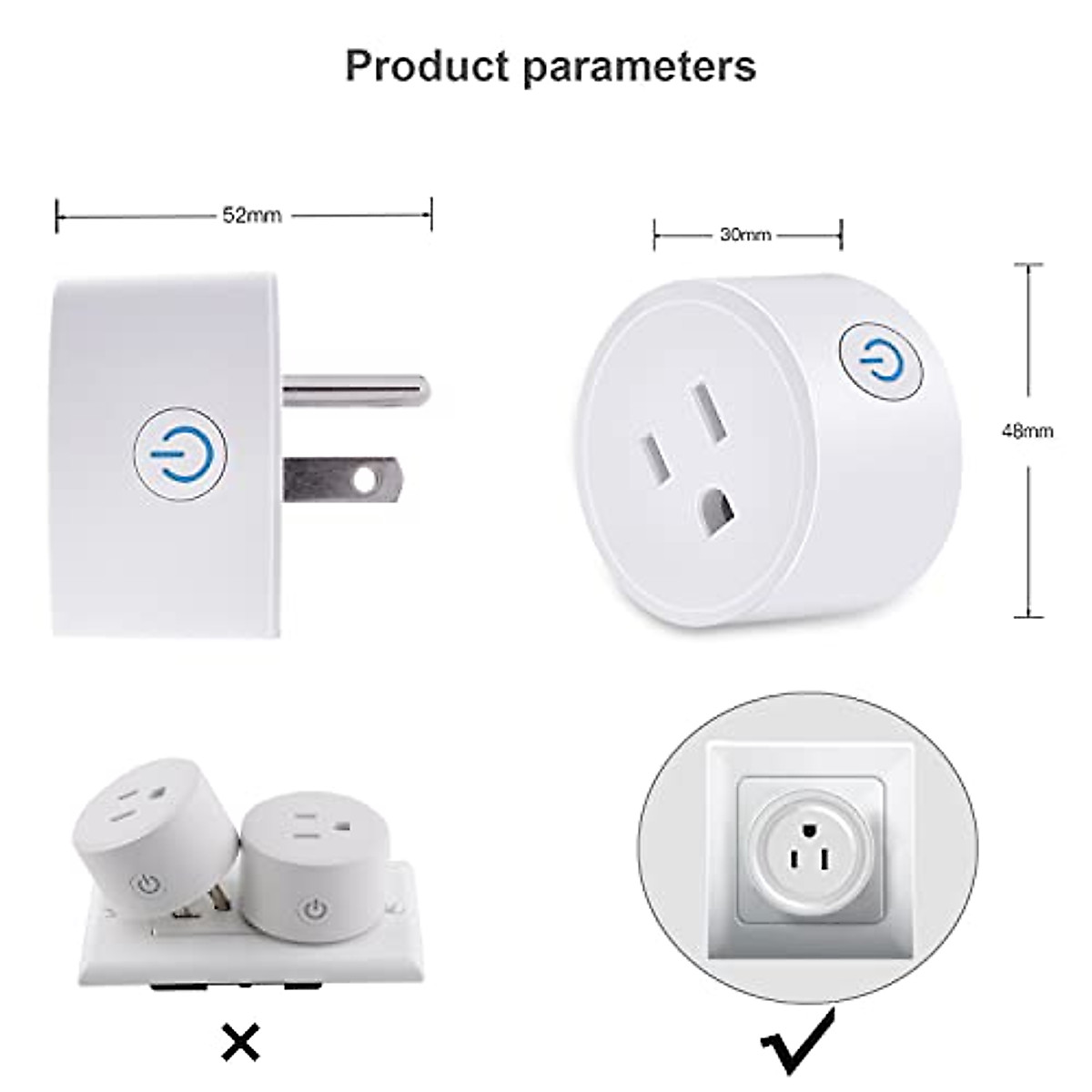 Sparkleiot Tuya WiFi Smart Plug Works with Alexa Google Assistant IFTTT for Voice Control Mini Smart Outlet Plug with Timer Function,No Hub Required,Only 2.4GHz Wi-Fi,FCC/Rohs Listed Socket(2 Pack)
