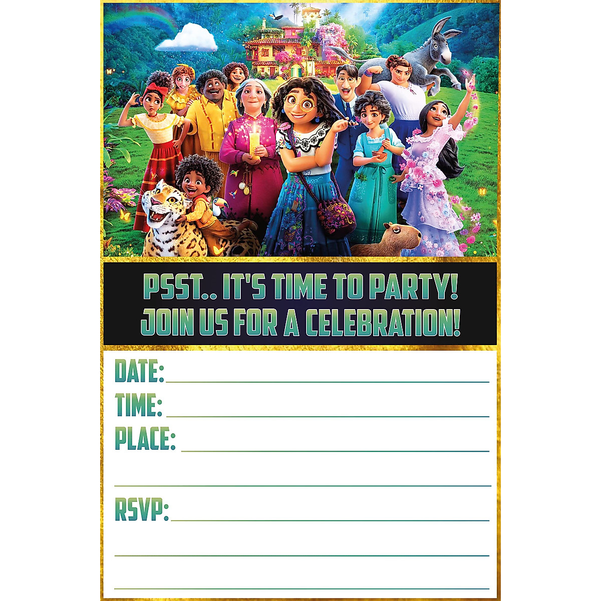 Set of 20 Encanto -Themed Happy Birthday Invitation Cards & Envelopes - Lightweight (240g), Postcard Style Invites for the Perfect Party Pack