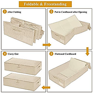 Under Bed Storage, 2 Pack Clothing Storage Bags W/ Upgraded Handles, Large Capacity Underbed Shoe Container Organizer, Breathable Dorm Essentials Bins for Blanket, Pillows, Comforters & Quilts, Beige