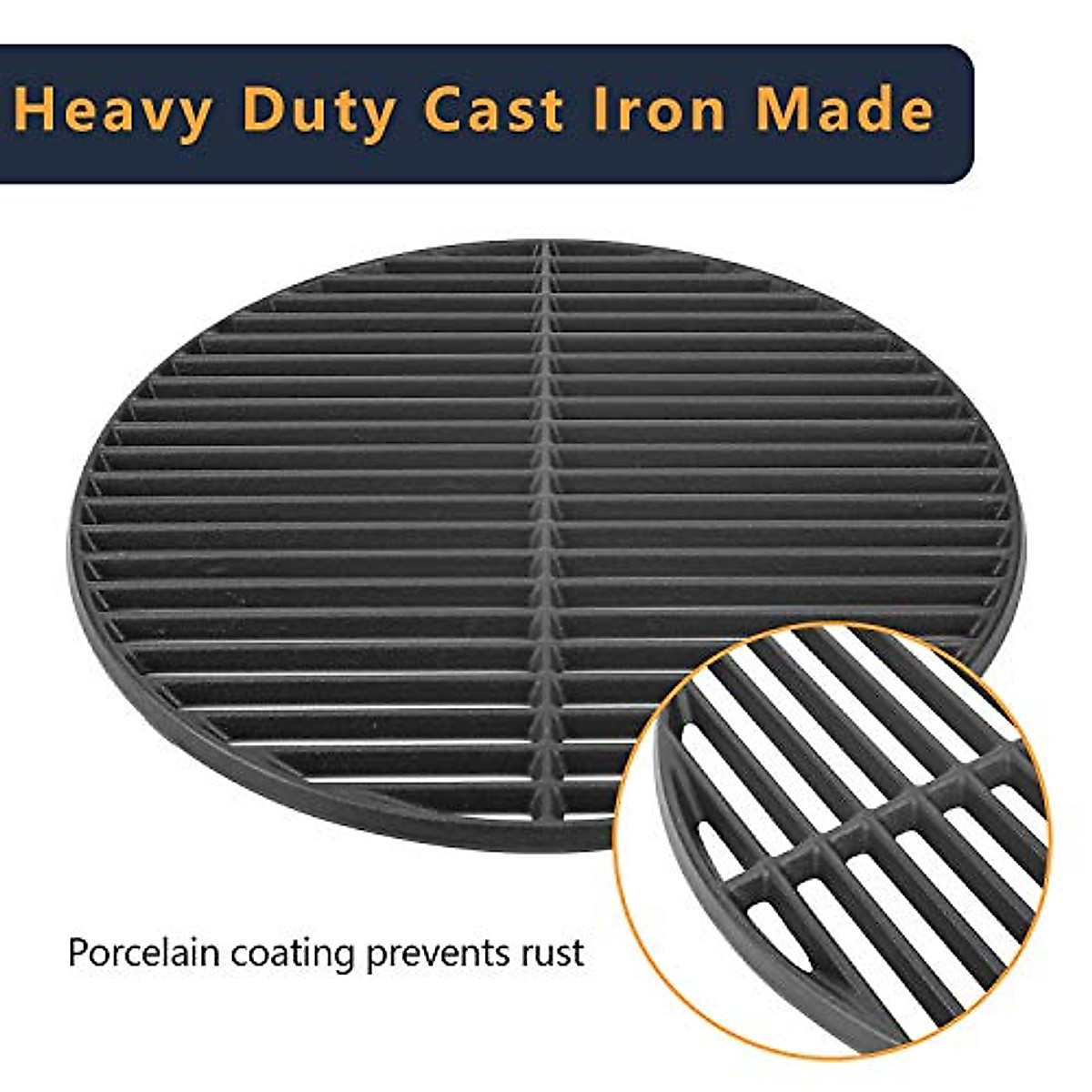 18 3/16" Grill Grate for Big Green Egg Grate, Large Egg, Vision Grill Parts B-11N1A1-Y2A, C4F1F1SB, VGKSS-CC2, 5-CR4C101 & Other 18" Kamado Grills, for Matte Cast Iron Big Green Egg Large Accessory
