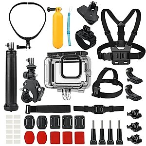Adaptom Action Camera Accessories Kit w/Waterproof Case for GoPro, Neck Mount+Selfie Stick+Bike Mount for GoPro Hero 11 10 9 8 7 6 5 4 GoPro Max GoPro Fusion Insta360 DJI Osmo Most Action Camera