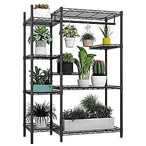 Xiofio Plant Stands for Indoor Plantsd Outdoor Plant Shelf, 4 Tier More Than 14 Pots Flower Pots Holder Storage Shelf Flower Stands With hanger rod for Living Room Balcony and Garden,Black
