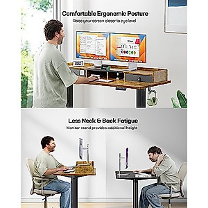 Marsail Electric Standing Desk with Dual Drawers, 48 x 24 Inches Height Adjustable Desk with Storage Shelf, Sit Stand Desk with 4 Memory Preset, 2 Storage Hooks, Stand Up Desk for Home Office,Rustic