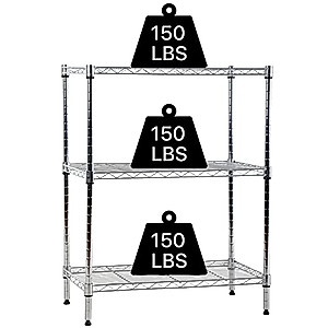 Yewuli 3 Tier Shelf Storage Rack Metal Wire Shelving Unit Steel Short Shelves for Storage, Adjustable Shelf Metro Shelving 450lbs Capacity for Kitchen Garage, 23Lx13.2Wx30.2H Chrome