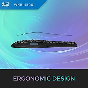 Adesso WKB-4500UB - Wireless Ergonomic Desktop Touchpad Keyboard, Split Keys Design, Palm Rest, Media Control Hotkeys, Long Battery Life - Compatible for Laptop/Desktop, Black