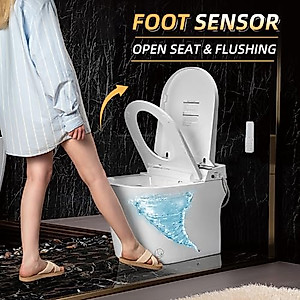 WOODBRIDGE Smart Bidet Toilet,Auto Open & Close,Foot Sensor Operation,Auto Flush,Heated Seat,Tankless One Piece Elongated Toilet,T-0099