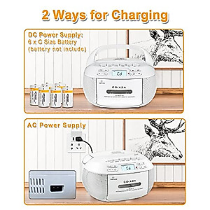 CD Cassette Boombox Player Combo with Bluetooth,AM FM Radio,Sunoony Remote Control with Dual Speakers,Tape Recording,AUX/USB Drive,AC/DC Powered,LCD Display,Headphone Jack for Home,Kids,Seniors,Gift