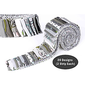 Soimoi 40Pcs Block Print Precut Fabrics Strips Roll Up 1.5x42inches Cotton Jelly Rolls for Quilting - Black