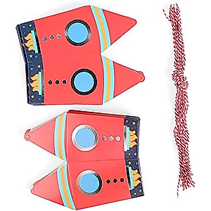 BLUE PANDA Outer Space Birthday Party Favor Boxes, Rocket Ship, Silver Foil (24 Pack)