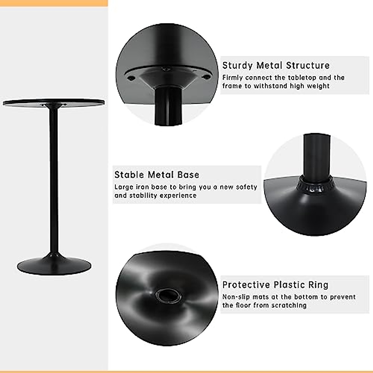 Round Bar Table 40" Height Modern Pub Table with Solid Top and Sturdy Metal Base, High Top Table for Kitchen, Dining Room, Bistro, Cocktail, Black