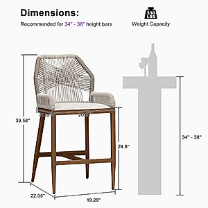 PURPLE LEAF 2 Pieces Counter Height Bar Stools Patio Boho Rattan Barstools Aluminum Woven Bar Chairs with Cushions for Outdoor Kitchen Island Garden
