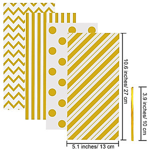 Aneco 100 Pack Gold Cellophane Bags Plastic Candy Bags Gift Bags Goodie Bags with Twist Ties for Valentine, Birthday, Gift Cookie Snack Packing Party Favor Supplies