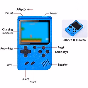 Handheld Games Console for Kids Adults Retro FC Video Games Consoles 3 inch Screen 400 Classic Games Player with AV Cable Can Play on TV (Blue)