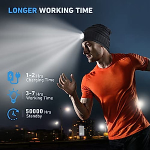 LED Beanie Hat with Light Gifts for Men, Christmas Stocking Stuffers for Men Women Dad Husband Grandpa Boyfriend Brother, Rechargeable Lighted Knit Hat Headlamp Cap Flashlight Beanie Headlight