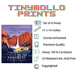 National Park Posters – Vintage Style Unframed Set of 6 Travel Prints, 11x14 Inch, Yosemite, Yellowstone, Grand Canyon, Zion, Smoky Mountain, Rocky Mountain National Parks Wall Poster, Abstract Nature Landscape Forest Wall Art Pictures for Bedroom Office