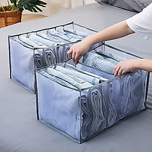 Wardrobe Clothes Organizer Portable Storage Baskets 2pcs Plus Size 16.5x11.8x9.8inch, Jeans Leggings Compartment Storage Box Closet, 7 Grids Folding Clothes Drawer Mesh Separation Organizer LB000320