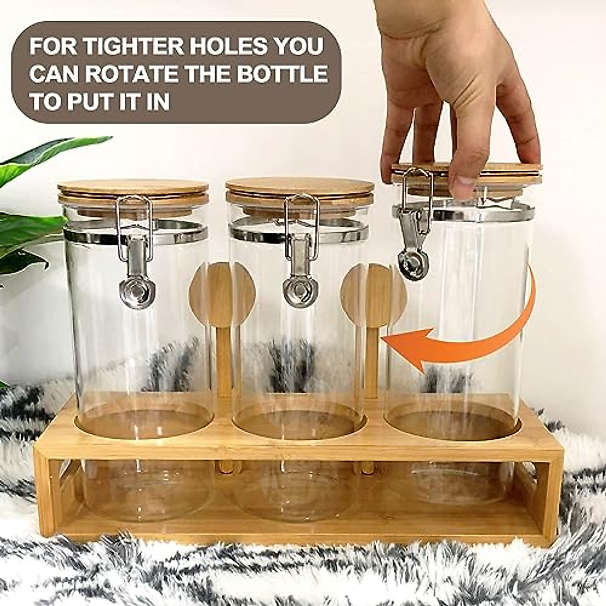 Zrwcvxy Glass Coffee Jar with Shelf,Glass Coffee Canisters with Bamboo Lid and Spoon,3 * 59 OZ Ground Coffee Storage,with Airtight Clip Coffee Bean Canister for Coffee Beans,Ground Coffee,Nuts,Sugar