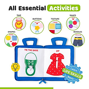 deMoca Toddler Busy Book for 1 Year Old, Quiet Book Montessori Toy for 1 2 3 Year Old with Learning Activities, Toddler Travel Toy with 9 Sensory Pages for Boys & Girls